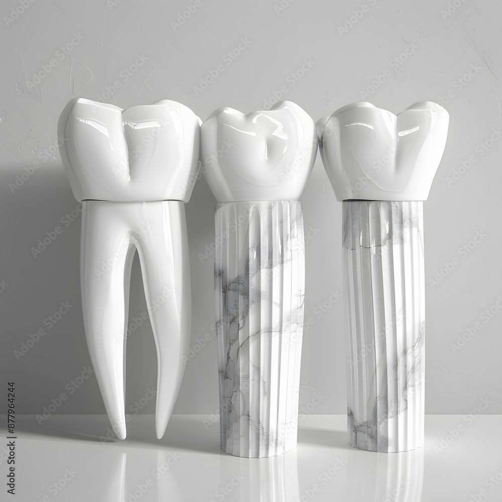 Examples of teeth, normal tooth roots, and tooth roots made from marble ...