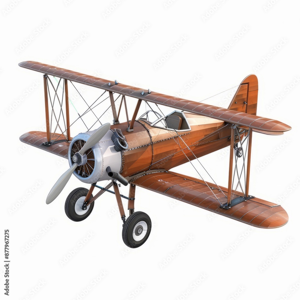 3D Render, Low Poly style of a vintage biplane with open cockpit and ...