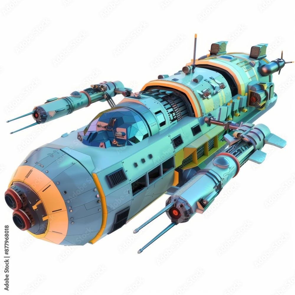 3D Render, Low Poly style of an underwater exploration submarine with ...