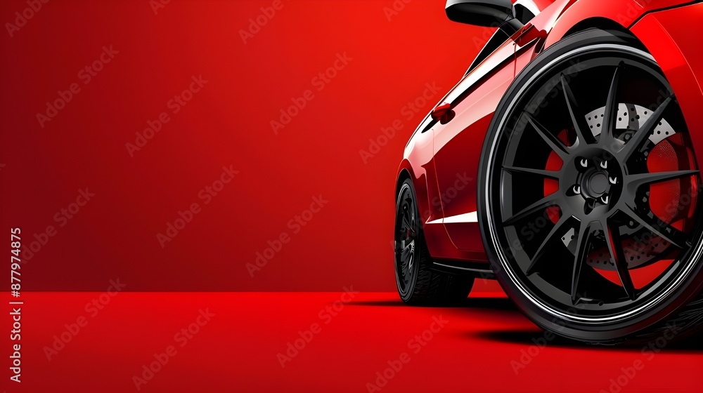 Engine oil and a disk on a red background characterize this modern car ...