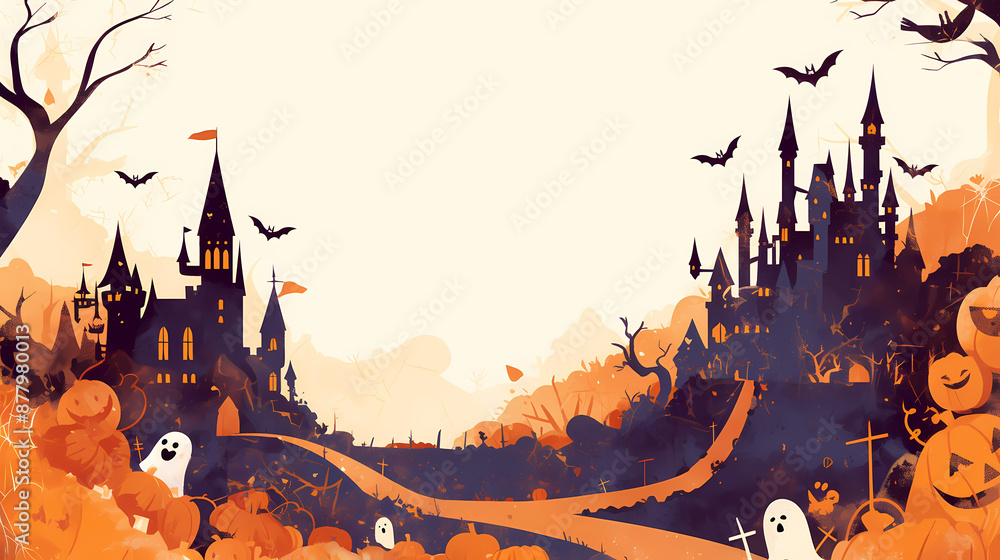 Vector illustration of Halloween party banner with spooky decorations ...