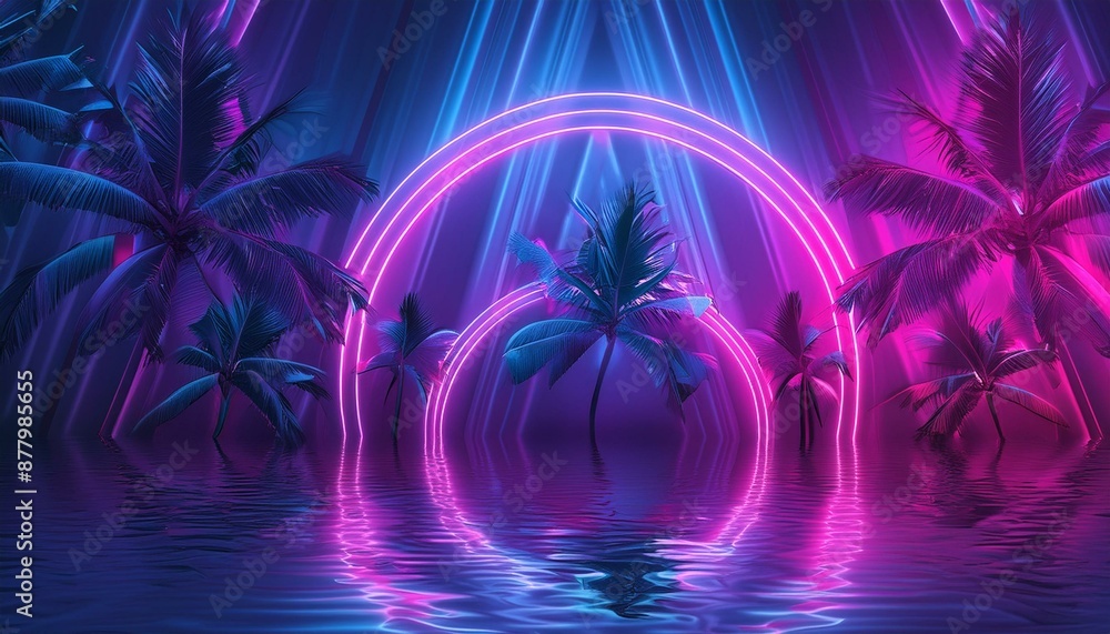 background with palm, palm tree and trees, background with rainbow ...