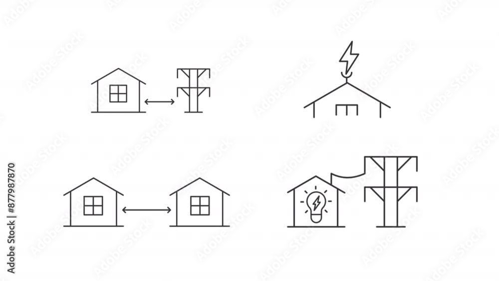 Building electricity animation set. House electrification animated line ...