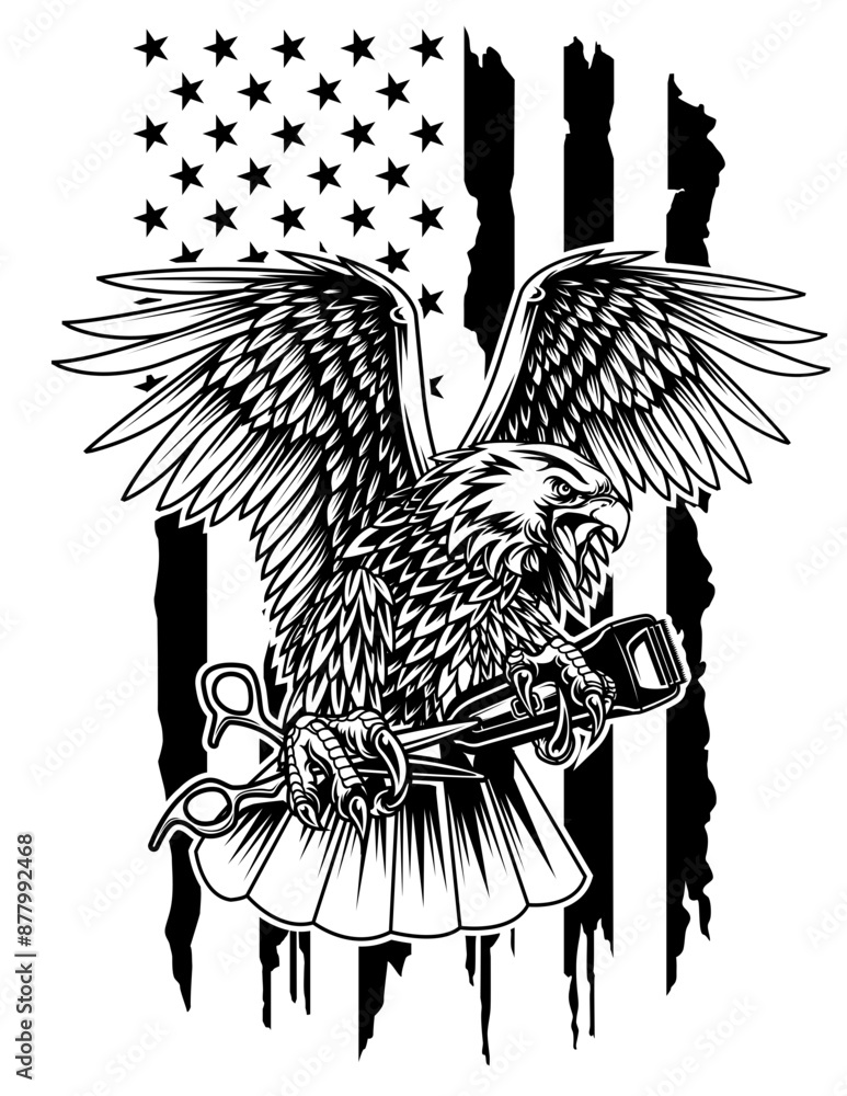 US Eagle Barber Illustration, Barbershop Monogram Cut File, Barber ...