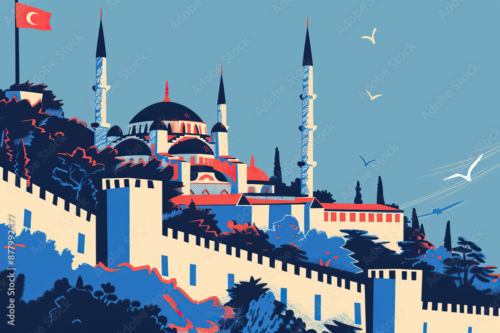 Risograph riso print travel poster, card, wallpaper or banner ...