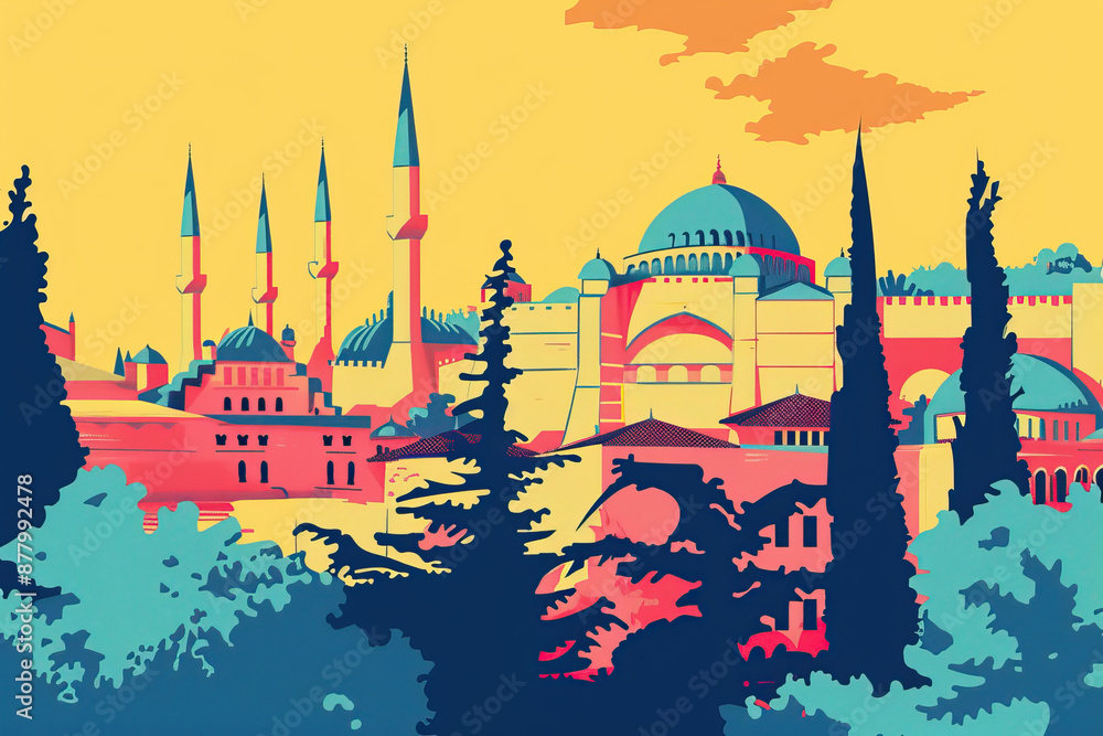 Risograph riso print travel poster, card, wallpaper or banner ...