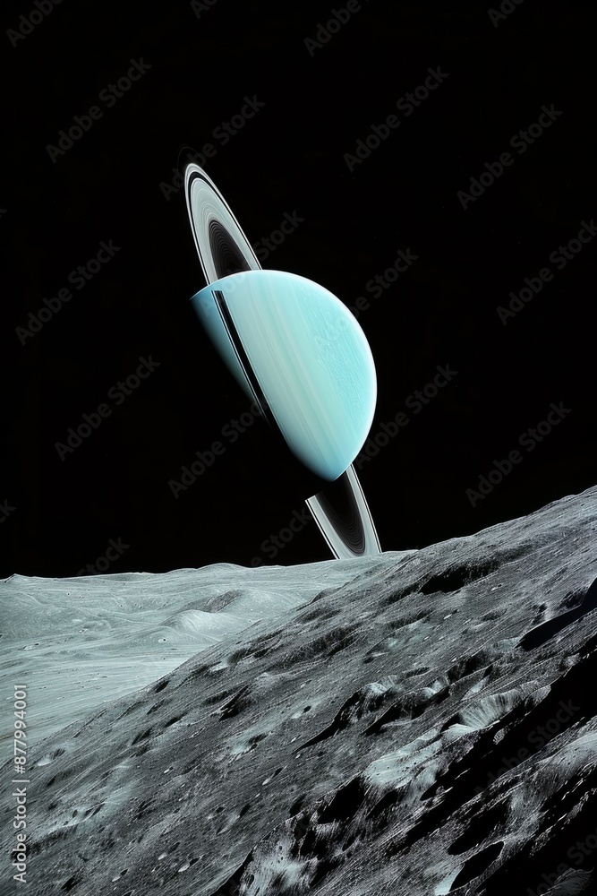 The rocky rings of Uranus, tilted on their side relative to the planet ...