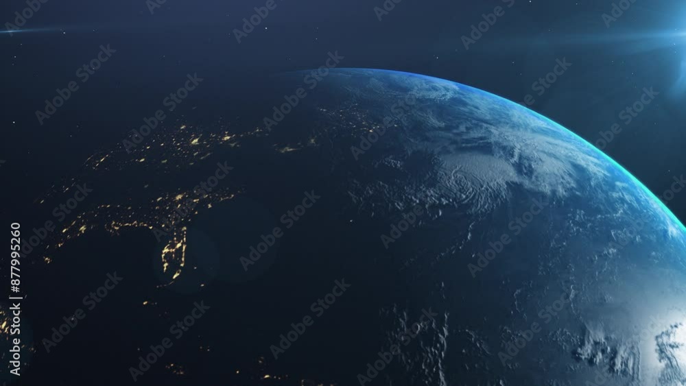 3D Earth Rotating in Space. Lens Flare Earth Map. Stars Background. 4K ...
