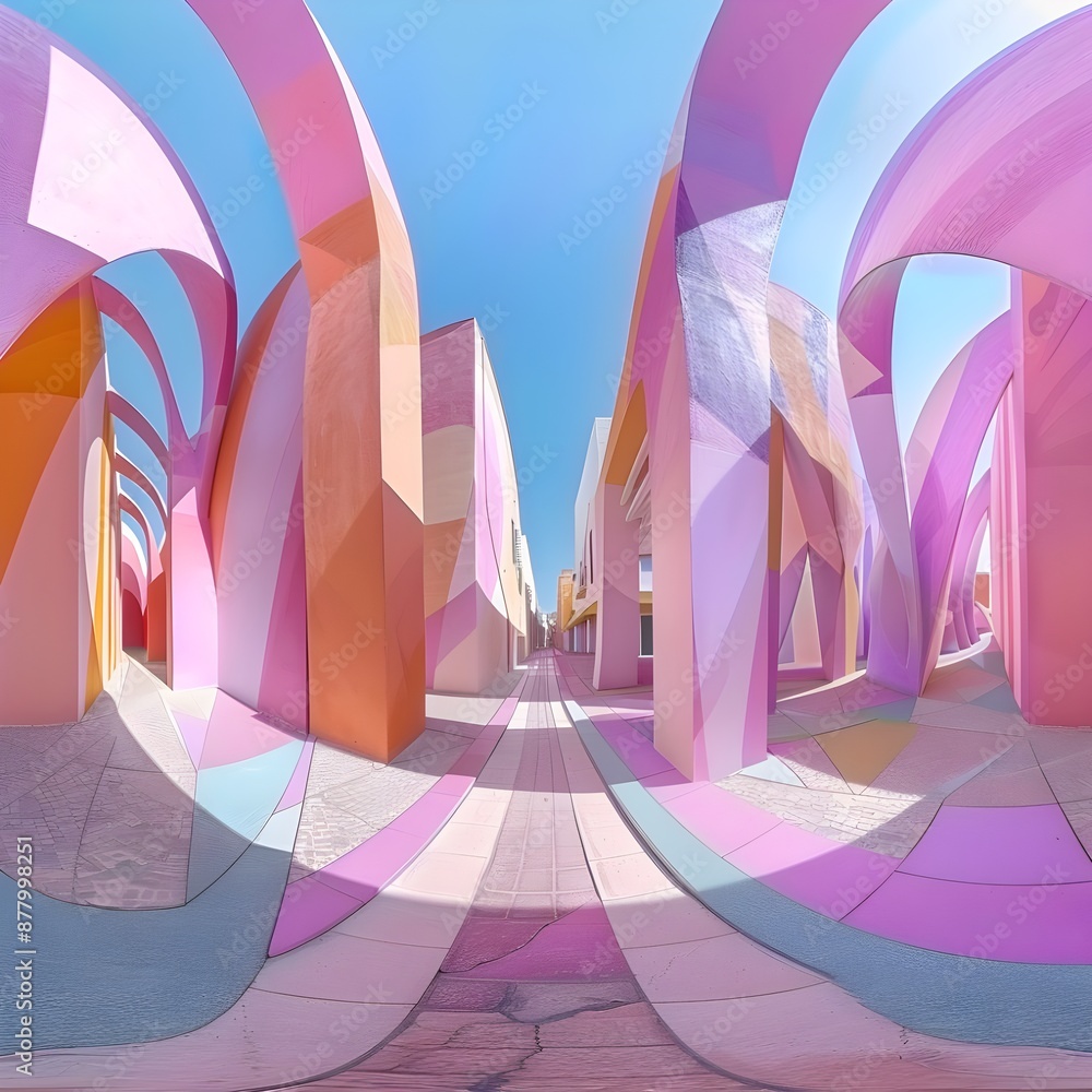 360-degree equirectangular panoramic photo of street flanked abstract ...