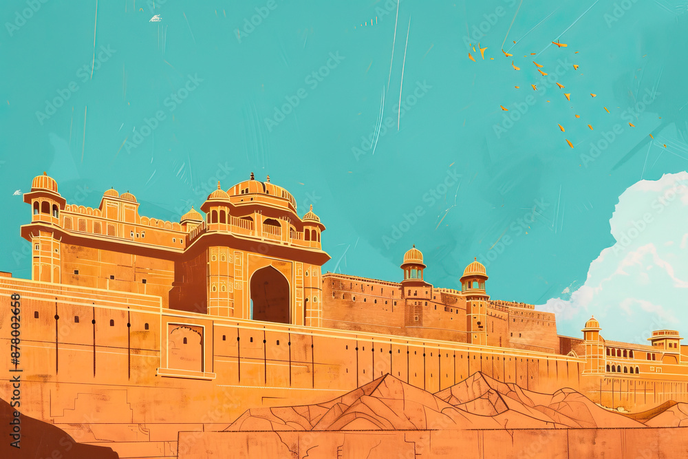 Risograph riso print travel poster, card, wallpaper or banner ...