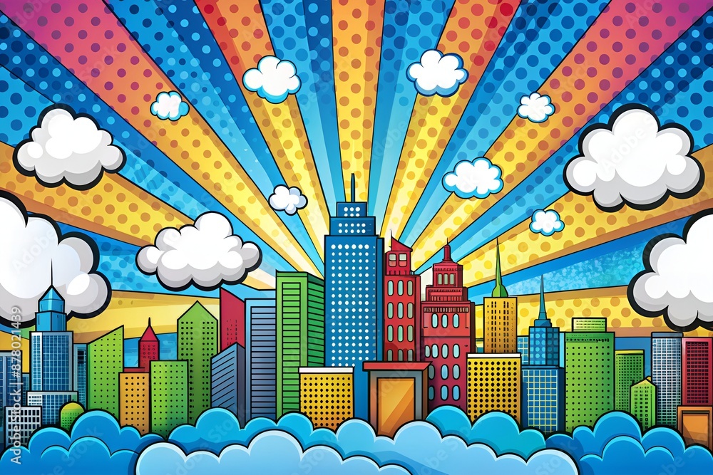 Vibrant comic-style horizontal background for kids' superhero party ...