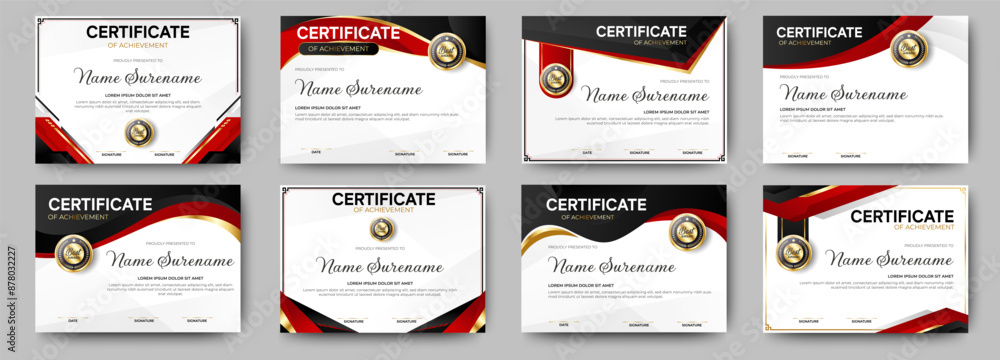 Black and Red certificates template design. eight horizontal diploma ...