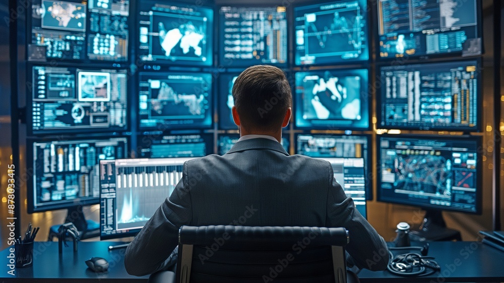 Using a tracking system, a military surveillance officer oversees ...