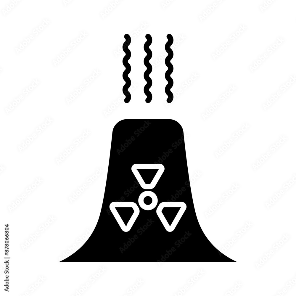 Nuclear power plant line icon. Radiation, hazard, industrial facility ...