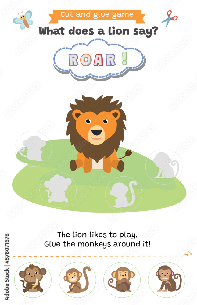 Learning animal sounds. Cut and glue educational children game. What ...