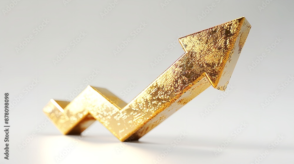 Line graph with a golden arrow pointing up, isolated on white ...