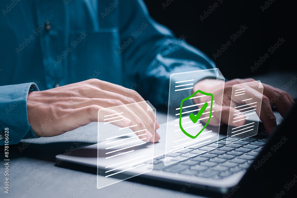 Businessman with business performance document checklist and approves ...