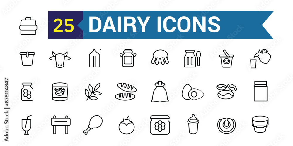 Dairy icons set. Outline set of dairy vector icons for ui design ...