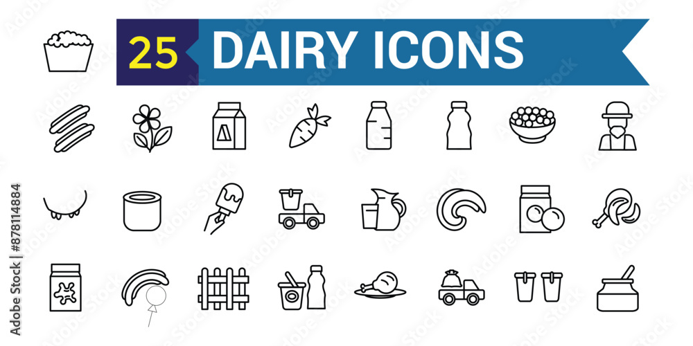 Dairy icons set. Outline set of dairy vector icons for ui design ...