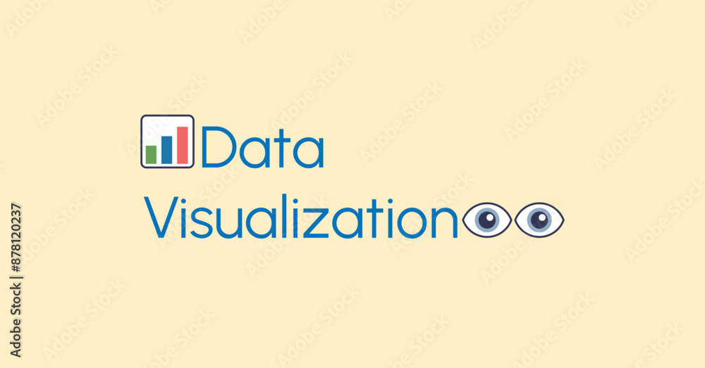 Data Visualization text with bar chart icon and eye emojis on a beige ...