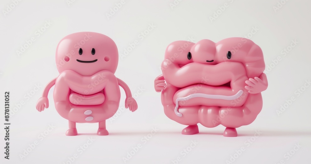 Cute 3D render of small and large intestine characters with smiling ...