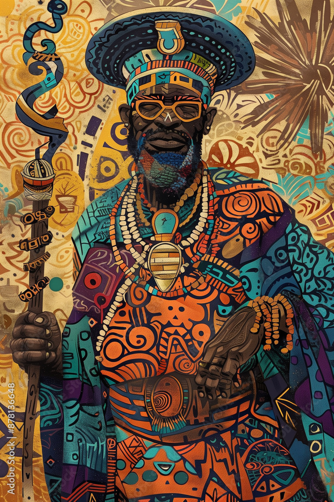 Eshu, the Yoruba trickster and messenger god is portrayed with a ...