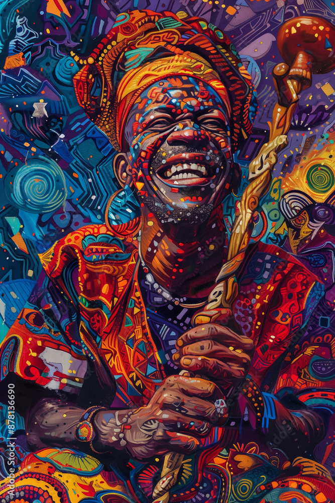 Eshu, the Yoruba trickster and messenger god is portrayed with a ...