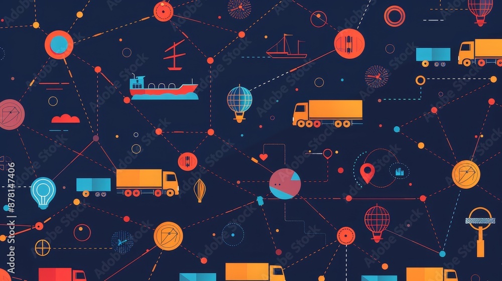 Global Network and Connected Logistics - Illustration of a global ...