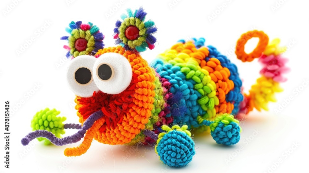 Colorful handmade toy of a funny character googly eyed pom pom pipe ...