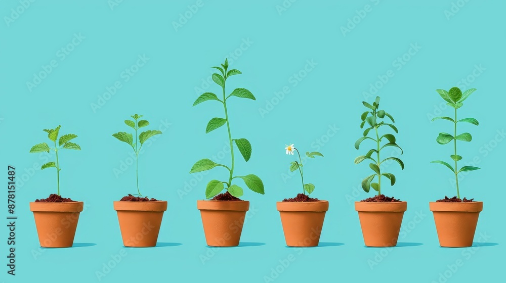 Plant Growth Stages - A series of potted plants representing different ...