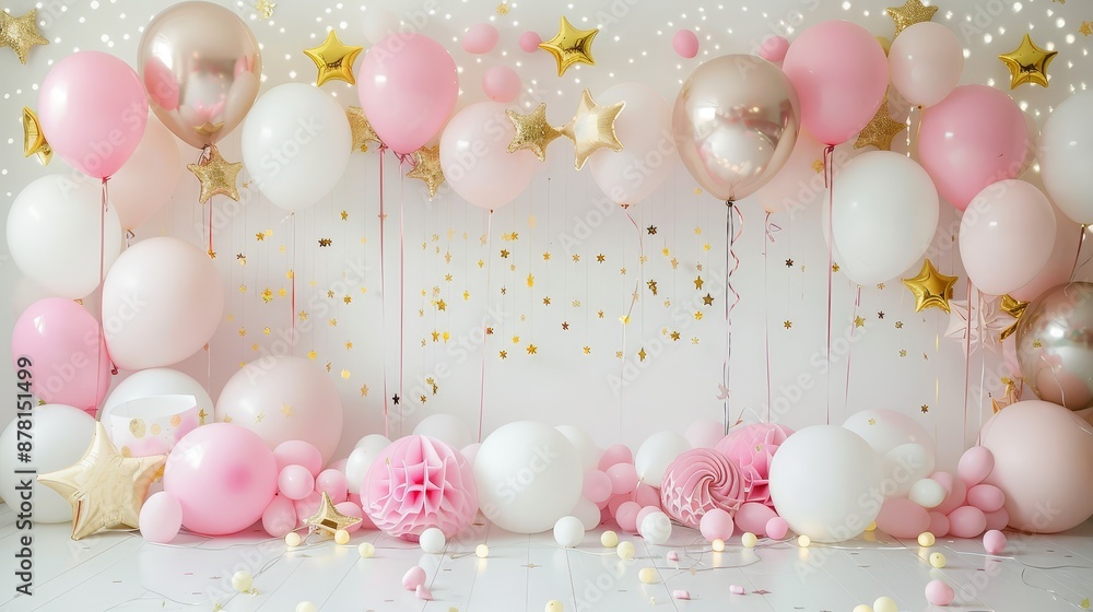 Pink and Gold Balloons Decor - A beautiful photo of a wall decorated ...