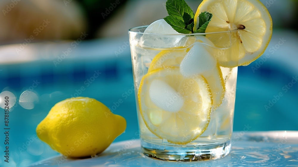 /imagine A refreshing glass of lemonade, garnished with a lemon wheel ...