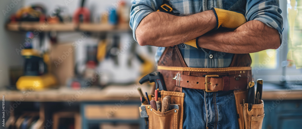 Confident craftsman standing proudly in his workshop. A skilled ...