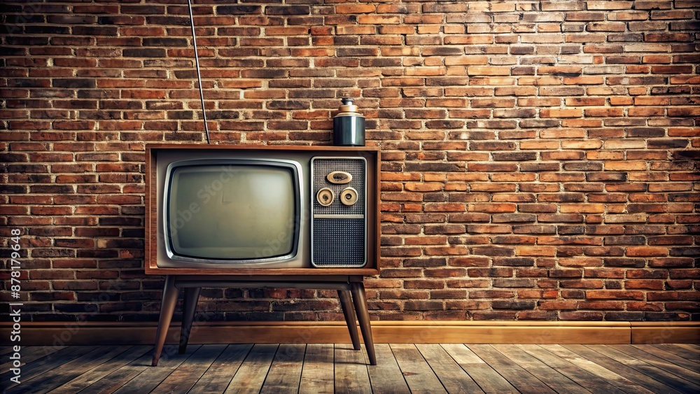 Retro TV sitting in an old interior with an exposed brick wall ...