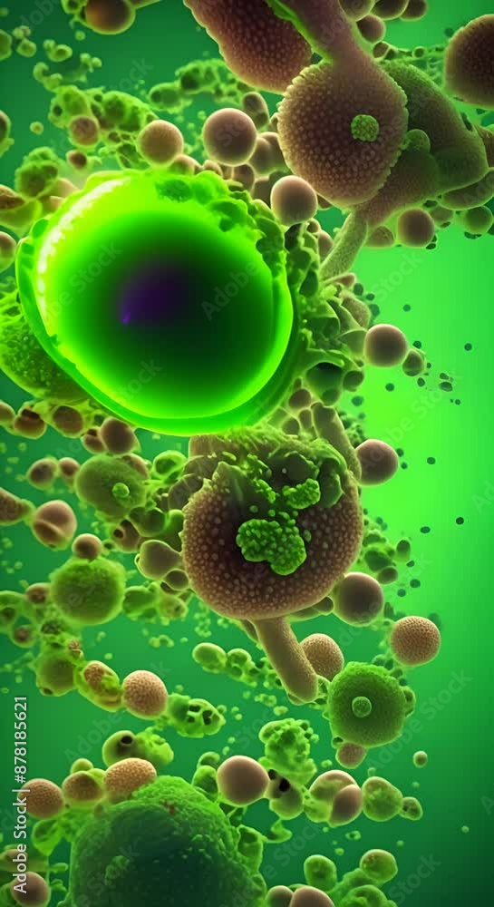Green toxic poison animated bacteria cell and virus microscope 3d ...