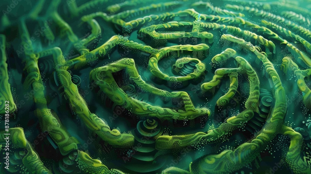 An imaginative illustration of a green labyrinth, designed with ...