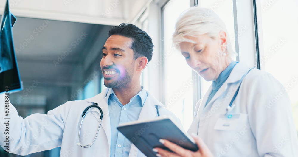 Doctors, x ray and medical analysis in hospital, professional ...