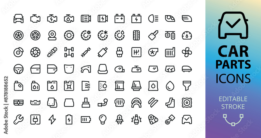 Car spare parts UI icons set. Auto parts vector symbols with editable ...