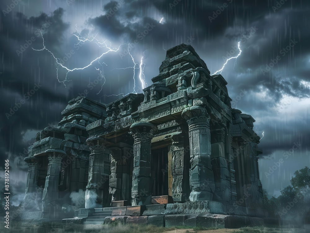 electrifying heritage lightning crackles around an ancient monument its ...