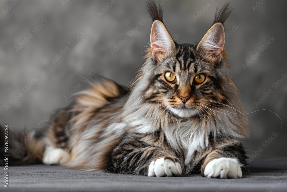 An elegant Maine Coon cat with fluffy fur and mesmerizing golden eyes ...