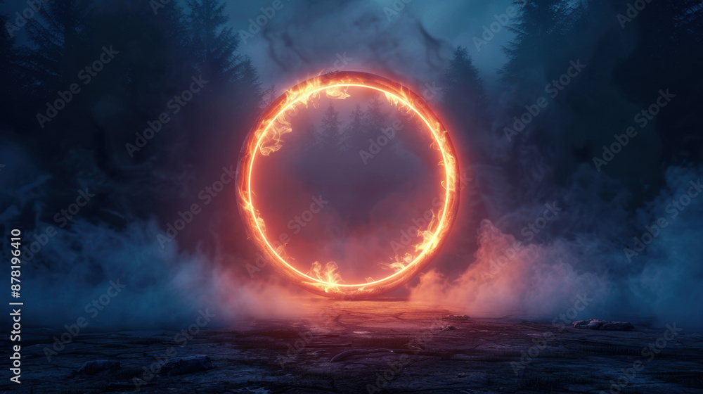 Mysterious glowing ring of fire amidst a dark forest, surrounded by ...