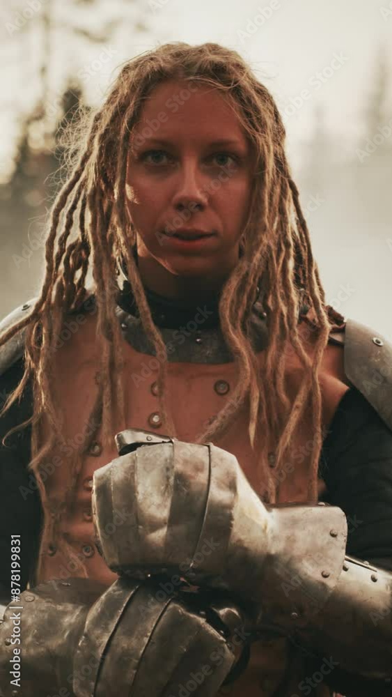 Vertical Screen. Epic Battlefield: Portrait of Powerful Female Leader ...