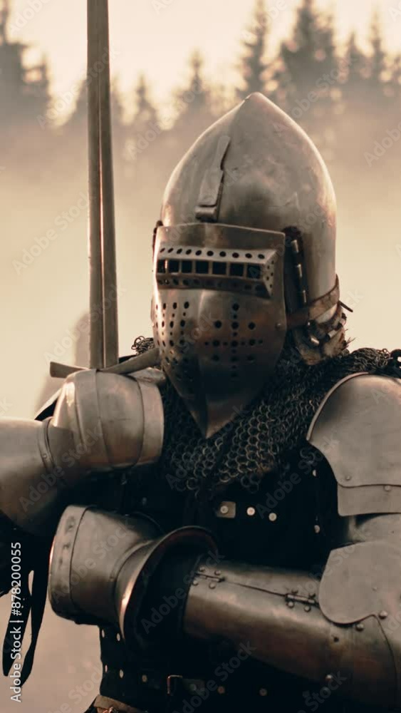 Vertical Screen. Epic Battlefield: Portrait of Knight Leader Wearing ...