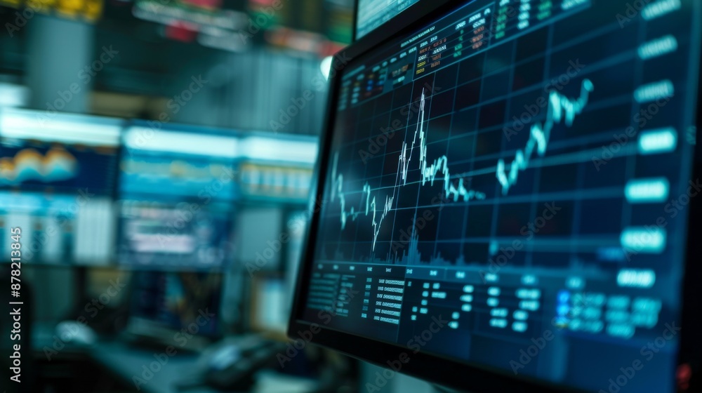 Digital screen showing real-time stock market prices and fluctuating ...
