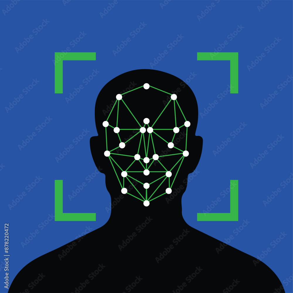 Face recognition icon with check mark sign symbol vector illustration ...