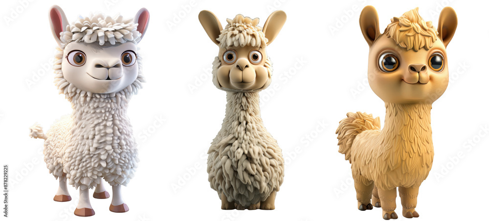 Three Adorable Cartoon Llama Poses PNG Transparent Background, Funny ...