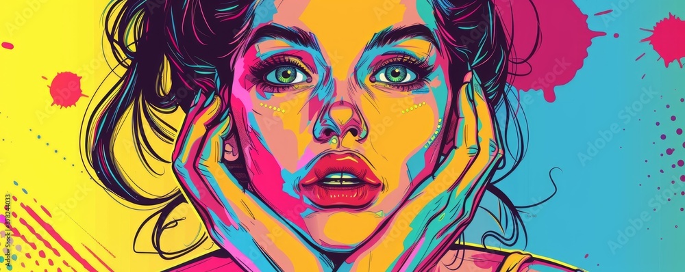 Pop art portrait effect, with bold colors and comic book-inspired ...