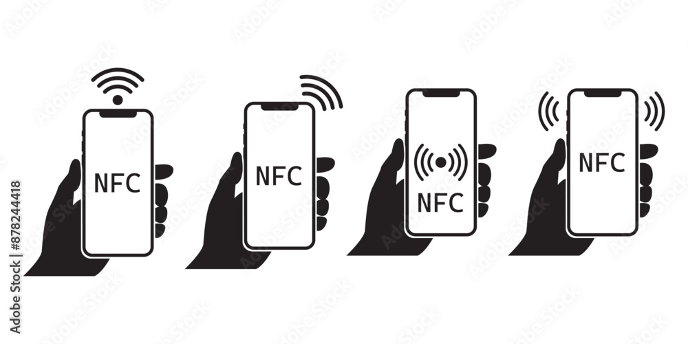 NFC wireless payment icon set, Contactless wireless pay sign logo. NFC ...