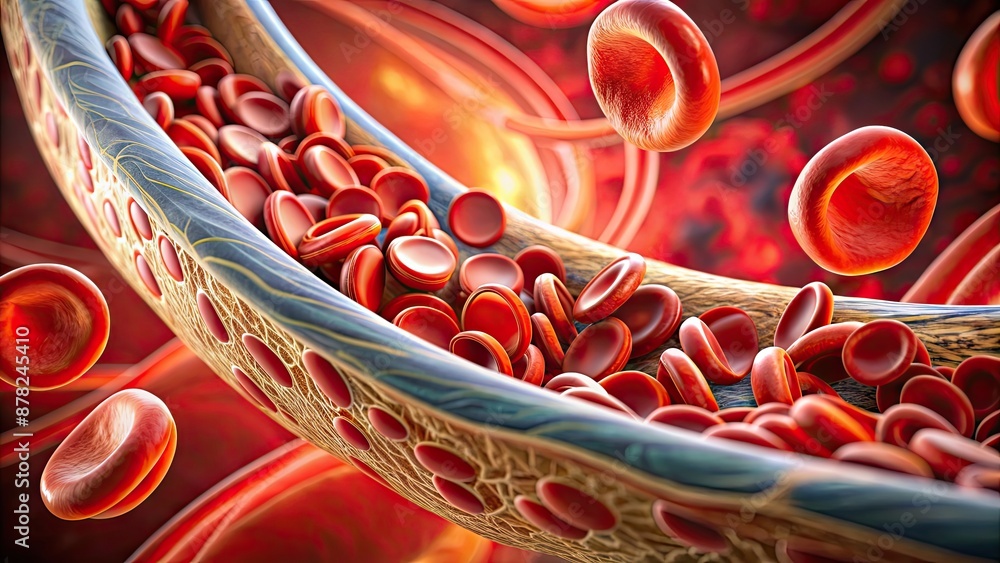 Blood clot in damaged blood vessel showing red blood cells, platelets ...