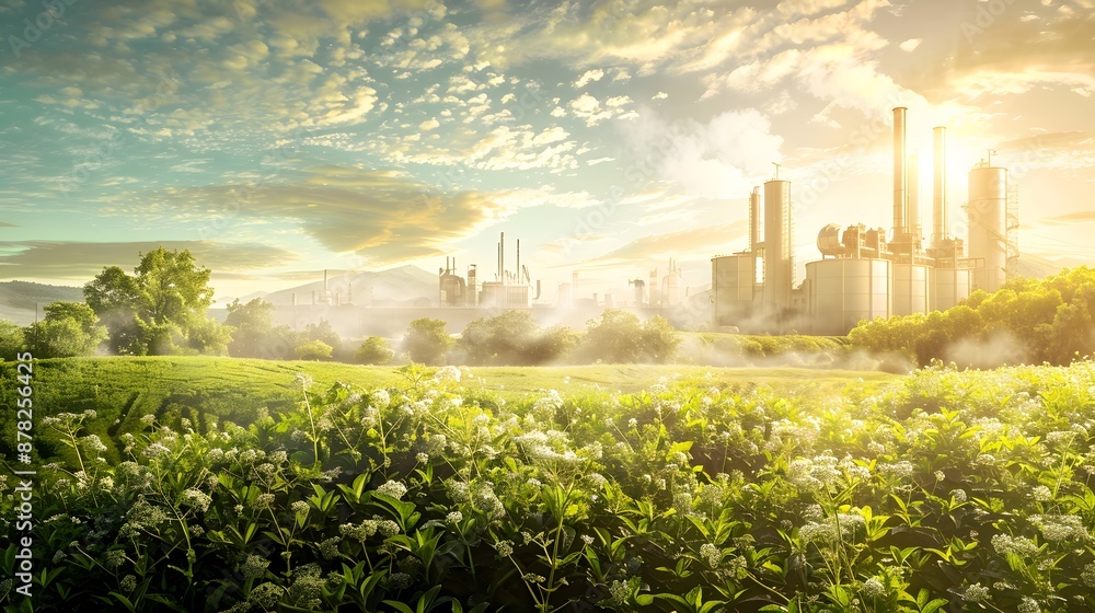 a serene countryside scene where biofuel reactors hum with activity ...